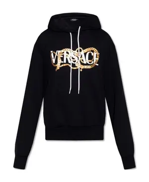 Versace Logo Print Drawstring Hoodie