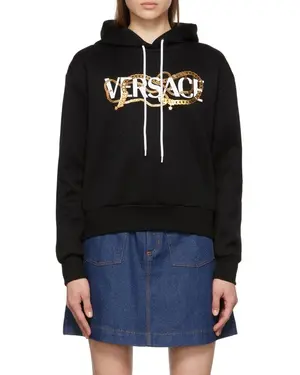 Versace Logo Print Drawstring Hoodie
