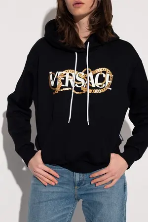 Versace Logo Print Drawstring Hoodie