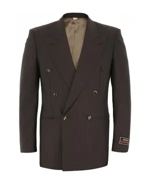 Gucci Houndstooth Stripe Double-breasted Jacket - Brown