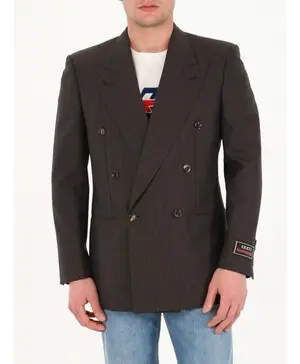 Gucci Houndstooth Stripe Double-breasted Jacket - Brown