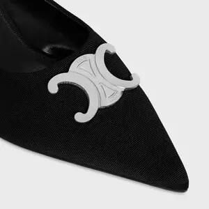 Celine Alma Triomphe Mule In Gros-grain Fabric - Black
