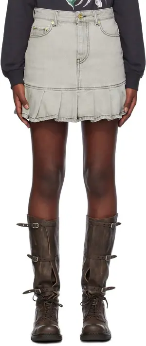 GANNI Pleated Denim Mini Skirt