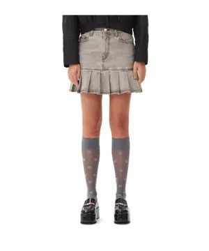 GANNI Pleated Denim Mini Skirt