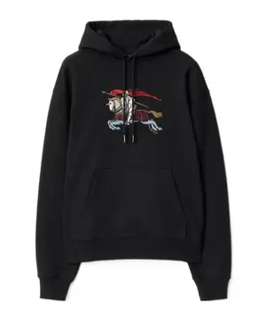 Burberry Equestrian Knight Cotton Hoodie - Black
