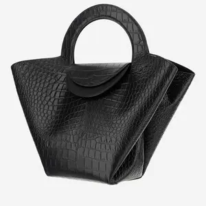 Bottega Veneta Embossed Leather Top Handle Tote Bag - Black