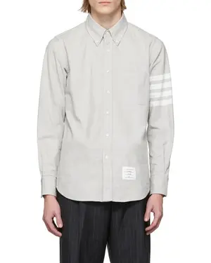 Thom Browne 4-bar Long-sleeved Shirt - Light Gray