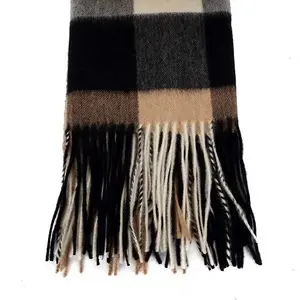 Burberry Classic Plaid Fringed Cashmere Scarf