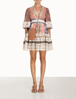 Zimmermann Devi Spliced Billow Mini Dress