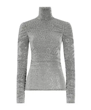 Dolce & Gabbana Draped Sequined Turtleneck Top - Silver