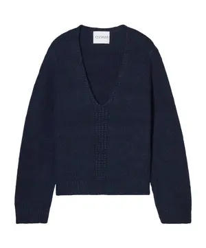 Closed V-neck Rib Knit Cardigan - No