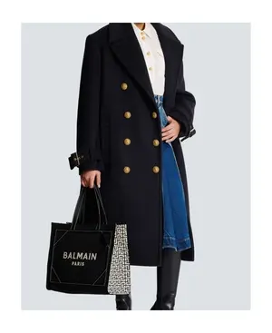 Balmain B-army 42 Monogrammed Canvas And Smooth Leather Tote Bag - Black