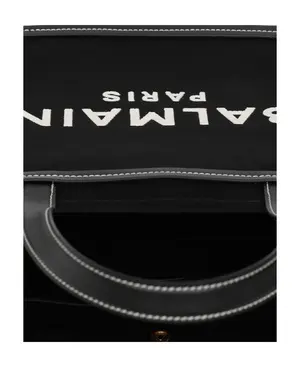 Balmain B-army 42 Monogrammed Canvas And Smooth Leather Tote Bag - Black