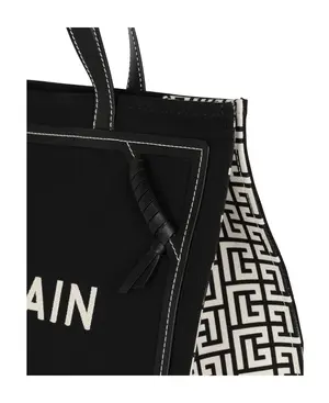Balmain B-army 42 Monogrammed Canvas And Smooth Leather Tote Bag - Black