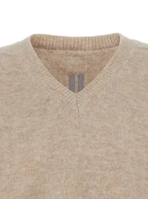 Rick Owens V-neck Long-sleeved Sweater With Ribbed Details - Nude