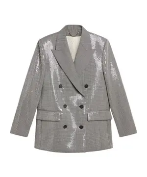 GOLDEN GOOSE Double-breasted Sequinned Houndstooth Jacket