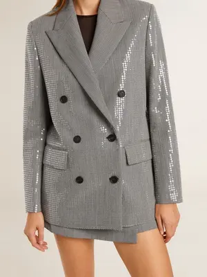 GOLDEN GOOSE Double-breasted Sequinned Houndstooth Jacket