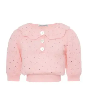 Alessandra Rich Embellished Puff Sleeve Knit Top - Pink