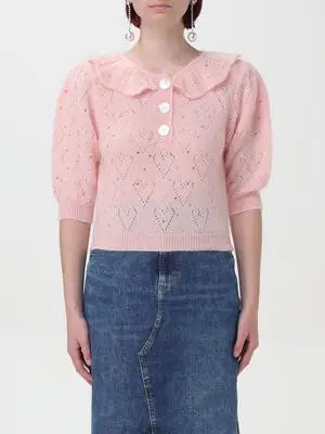 Alessandra Rich Embellished Puff Sleeve Knit Top - Pink