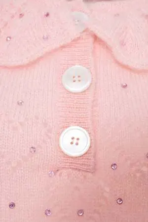 Alessandra Rich Embellished Puff Sleeve Knit Top - Pink