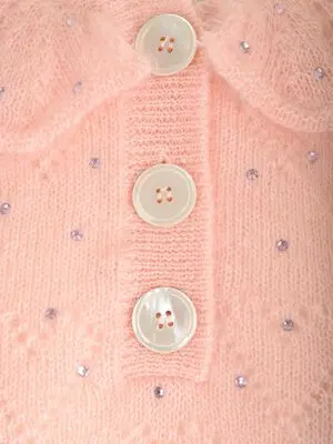 Alessandra Rich Embellished Puff Sleeve Knit Top - Pink