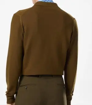 TOM FORD Long Sleeve Knitted Polo Shirt - Brown