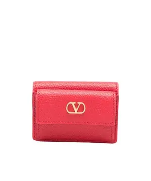 Valentino Garavani V- Logo Pebble-grain Logo Wallet - Red