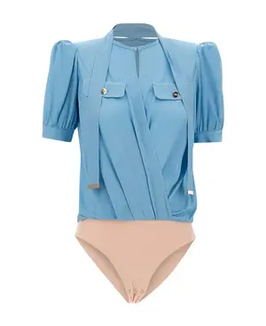 Elisabetta Franchi Shirt-style Jumpsuit With Scarf Detail - Blue