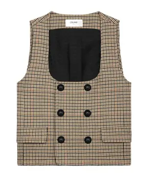 Celine Double-breasted Houndstooth Wool Vest - Ivory/camel/black