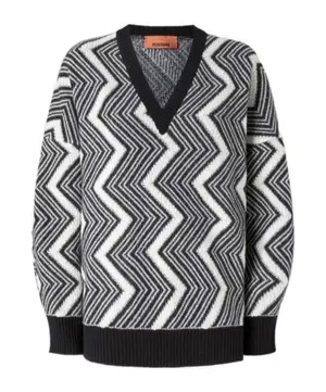 Missoni Zigzag Wool V-neck Sweater - Black