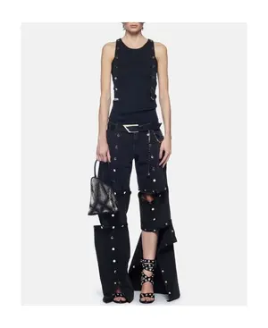 Attico Ribbed Tank Top With Logo Hardware - Black