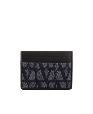 Valentino Garavani Logo Monogrammed Denim Cardholder - Black