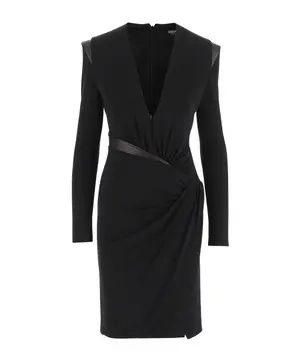 Versace Long-sleeved V-neck Dress With Belt