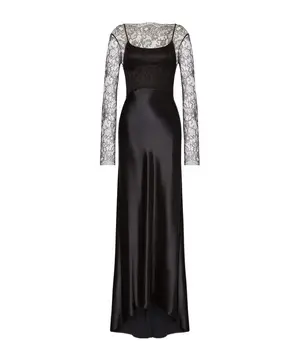 Alberta Ferretti Glossy Satin And Lace Gown