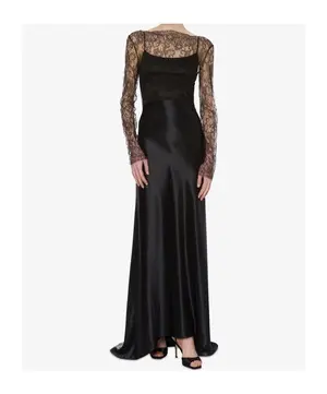 Alberta Ferretti Glossy Satin And Lace Gown