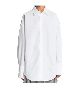 DARKPARK Long-sleeved Curved Hem Buttoned Shirt - Gray