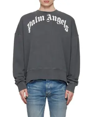 Palm Angels Logo Printed Crewneck Sweatshirt - Black