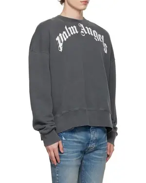 Palm Angels Logo Printed Crewneck Sweatshirt - Black