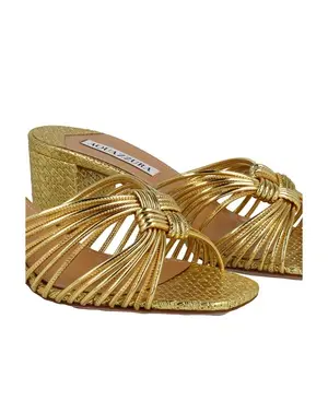 AQUAZZURA 60mm Knot-detail Metallic Mules