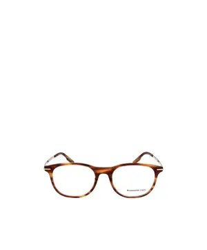 Zegna Geometric Frame Eyeglasses - Shiny Striped Brown/shiny Pale Gold