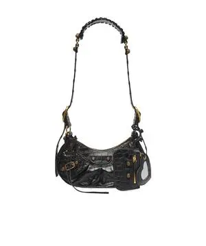 Balenciaga Cagole Embossed Shoulder Bag - Black
