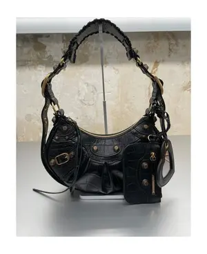 Balenciaga Cagole Embossed Shoulder Bag - Black