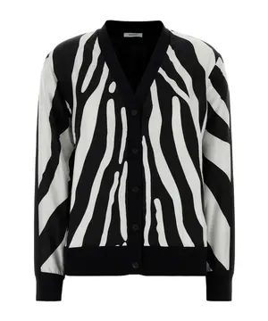 FERRAGAMO Zebra-printed Buttoned Cardigan - Black