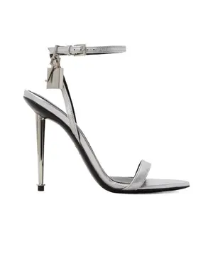 TOM FORD Pointed-toe High-heeled Sandals With Ankle Strap And Logo Pendant - Gray