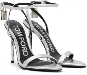 TOM FORD Pointed-toe High-heeled Sandals With Ankle Strap And Logo Pendant - Gray