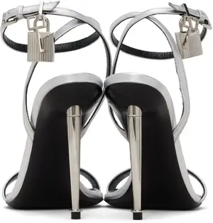 TOM FORD Pointed-toe High-heeled Sandals With Ankle Strap And Logo Pendant - Gray