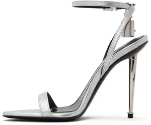 TOM FORD Pointed-toe High-heeled Sandals With Ankle Strap And Logo Pendant - Gray