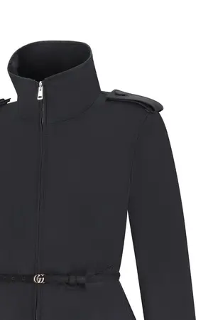 Gucci Faille Coat With Stand Collar And Belted Waist