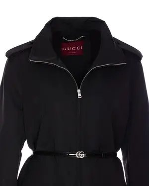 Gucci Faille Coat With Stand Collar And Belted Waist