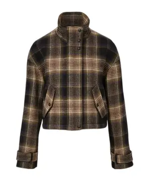 Veronica Beard Plaid Funnel Neck Jacket - Black